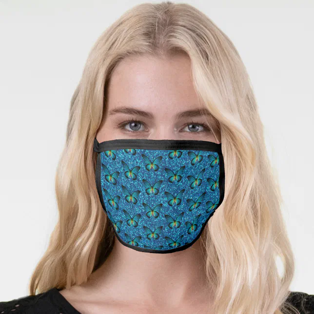 Blue Sparkle Glitter Blue Butterfly Face Mask | Zazzle