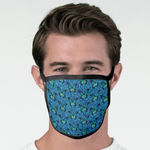 Blue Sparkle Glitter Blue Butterfly Face Mask | Zazzle