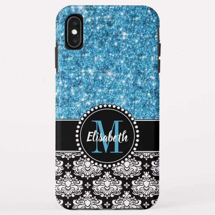 Blue Sparkle Glitter, Damask, Girly Mobile Case-Mate iPhone Case | Zazzle