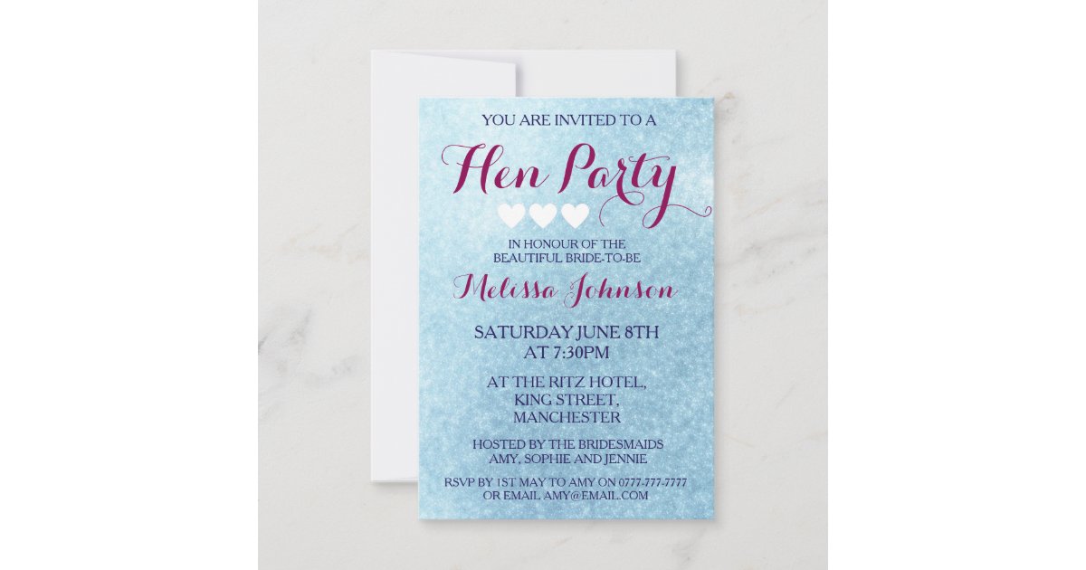 Blue Sparkle Hen Party Invitation | Zazzle