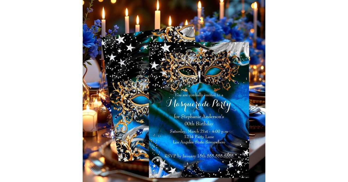 Blue Sparkle Magical Night Masquerade Party Invitation | Zazzle
