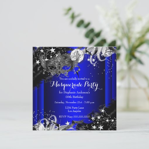 Blue Sparkle Magical Night Masquerade Party Invitation | Zazzle