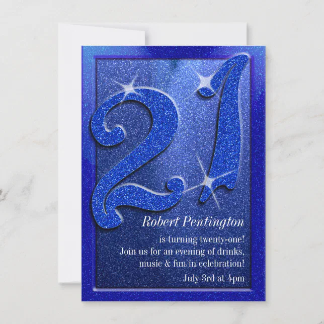 Blue Sparkly 21st Birthday Party Invitations | Zazzle