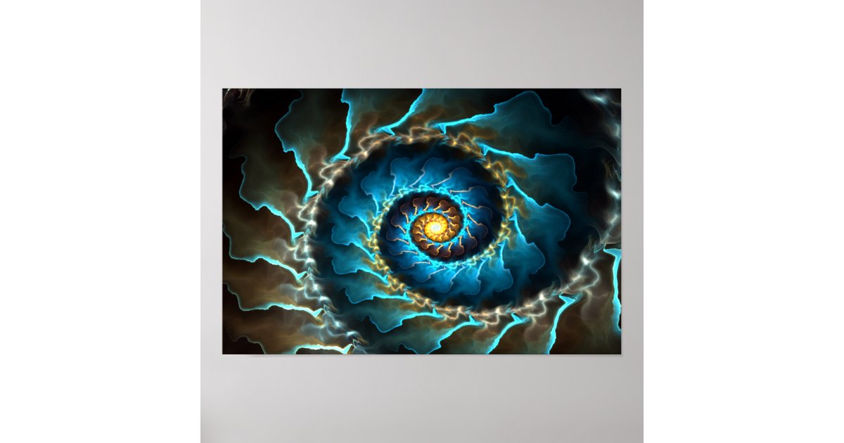 blue spiral abstract design fractal poster | Zazzle