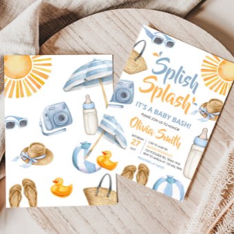 Blue Splish Splash Baby Shower Invitation | Zazzle