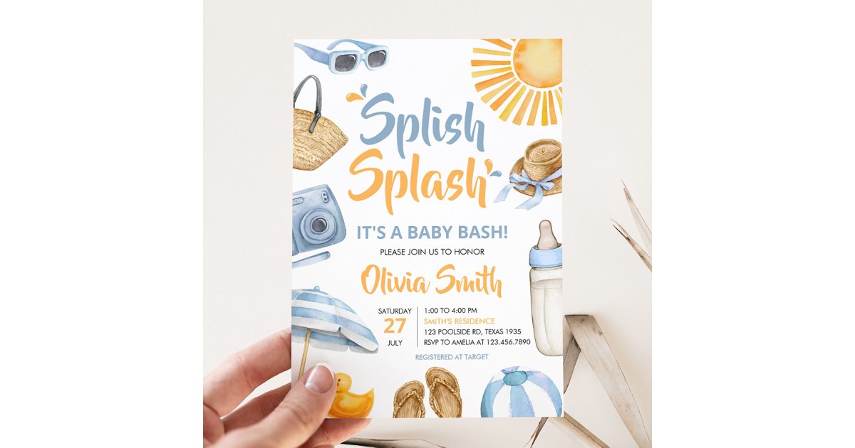 Blue Splish Splash Baby Shower Invitation | Zazzle
