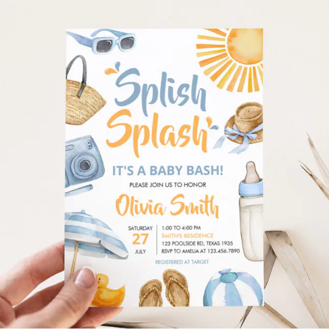 Blue Splish Splash Baby Shower Invitation | Zazzle