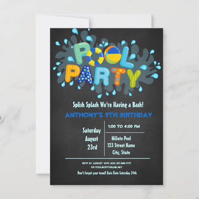 Blue Splish Splash Come To Our Bash Pool Party Invitation | Zazzle