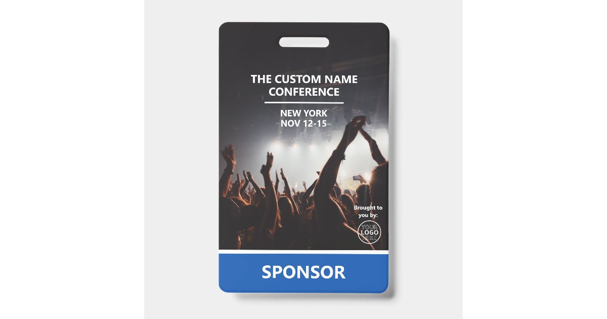 Blue Sponsor Access Pass QR Code Logo Conference Badge | Zazzle
