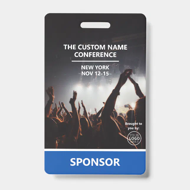 Blue Sponsor Access Pass QR Code Logo Conference Badge | Zazzle