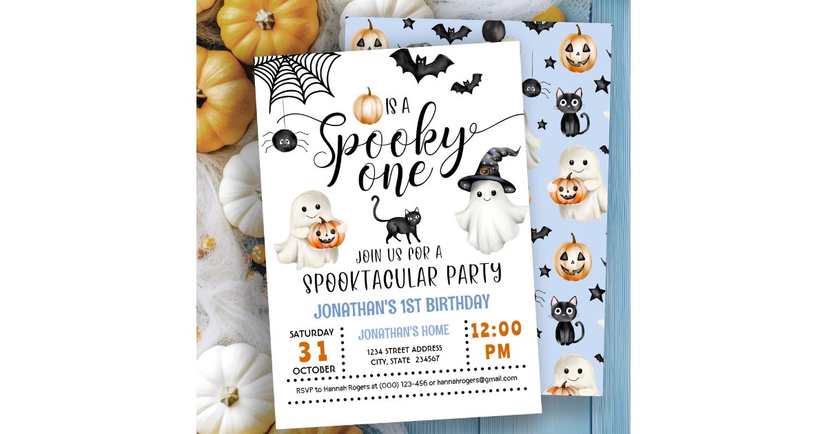 Blue Spooky ONE 1st Birthday Ghosts Invitation | Zazzle