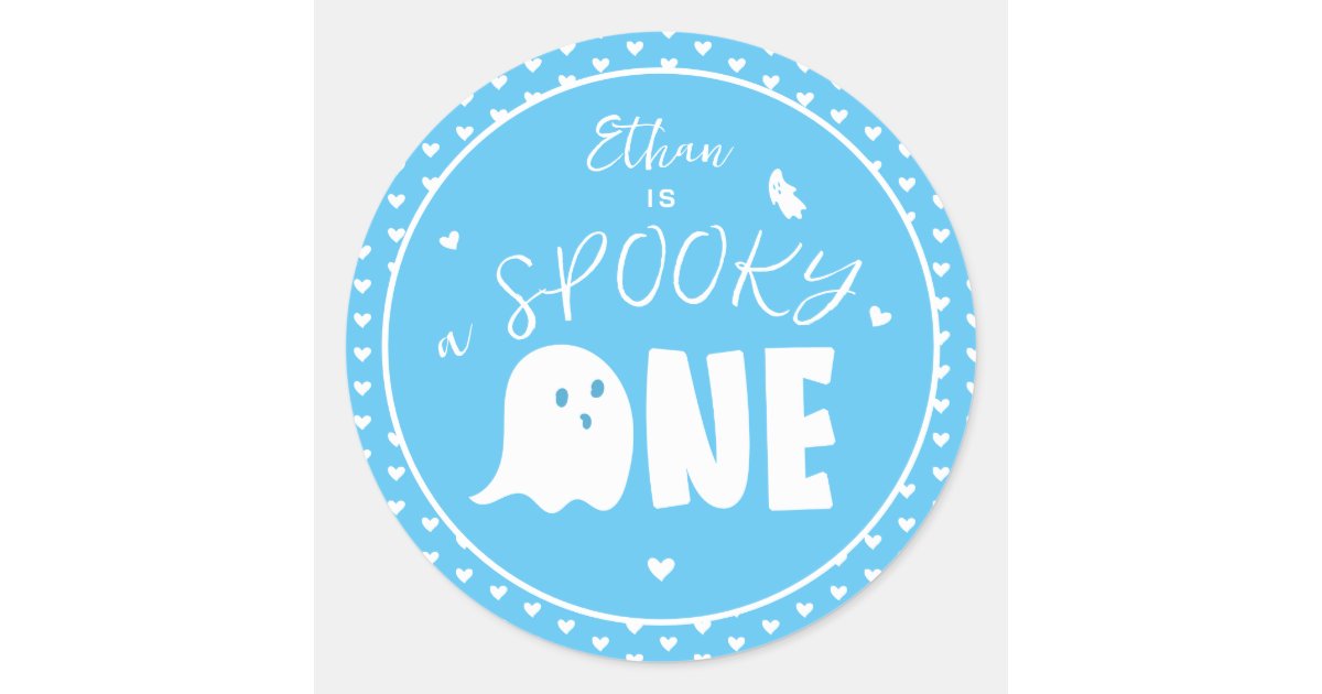 Blue Spooky One Boy Ghost Halloween 1st Birthday Classic Round Sticker ...