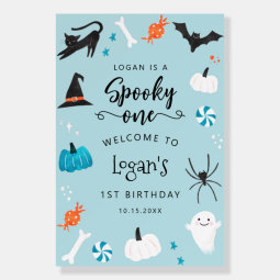 Blue Spooky One Halloween Birthday Welcome Sign | Zazzle