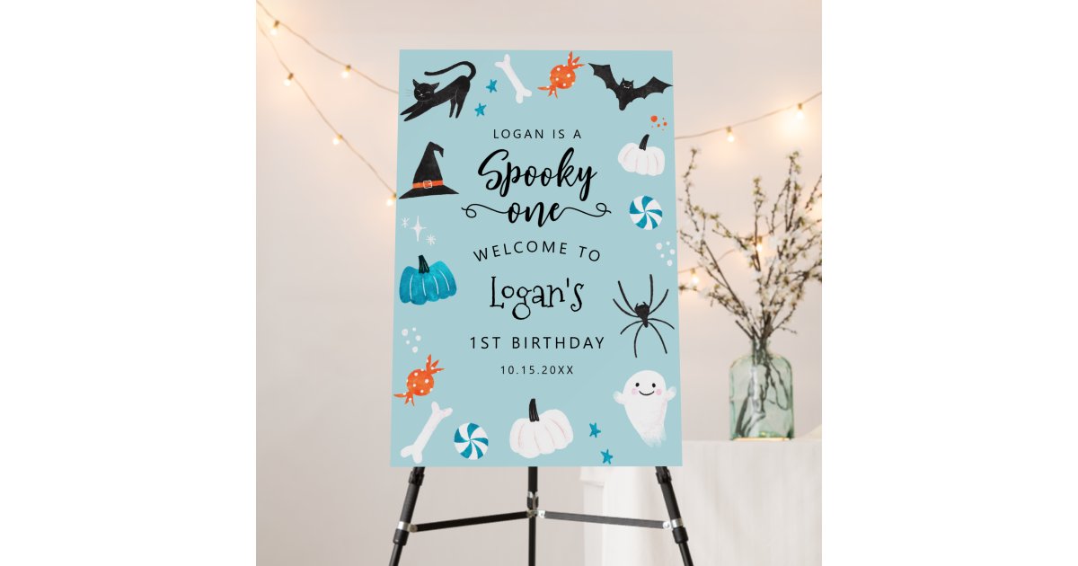Blue Spooky One Halloween Birthday Welcome Sign | Zazzle