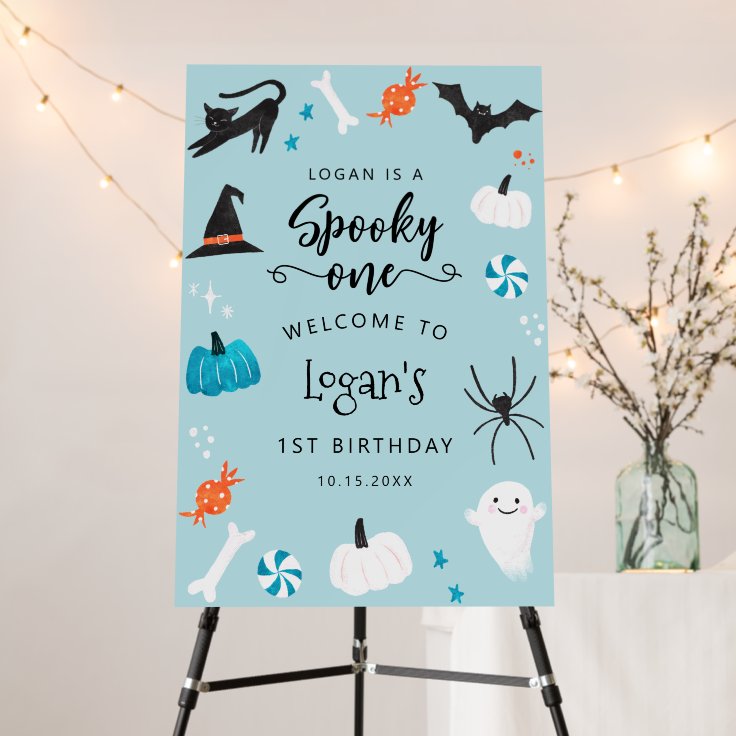 Blue Spooky One Halloween Birthday Welcome Sign | Zazzle