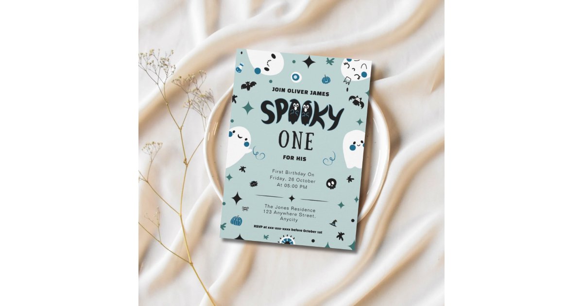 Blue spooky one halloween boy 1st birthday invitation | Zazzle