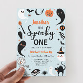 Blue Spooky One Halloween Photo Boy 1st Birthday Invitation | Zazzle
