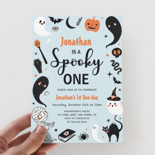 Blue Spooky One Halloween Photo Boy 1st Birthday Invitation | Zazzle