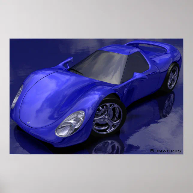 Blue Sports Car Poster | Zazzle