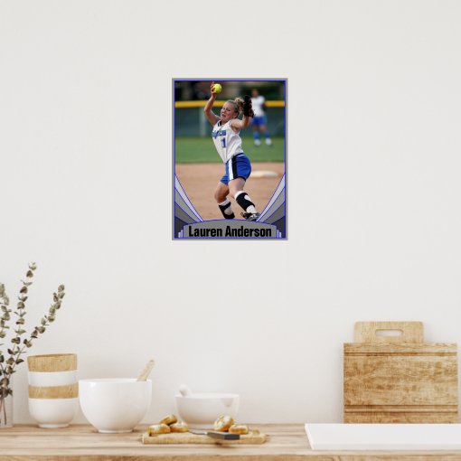Blue Sports Photo and Player Name Custom Poster | Zazzle