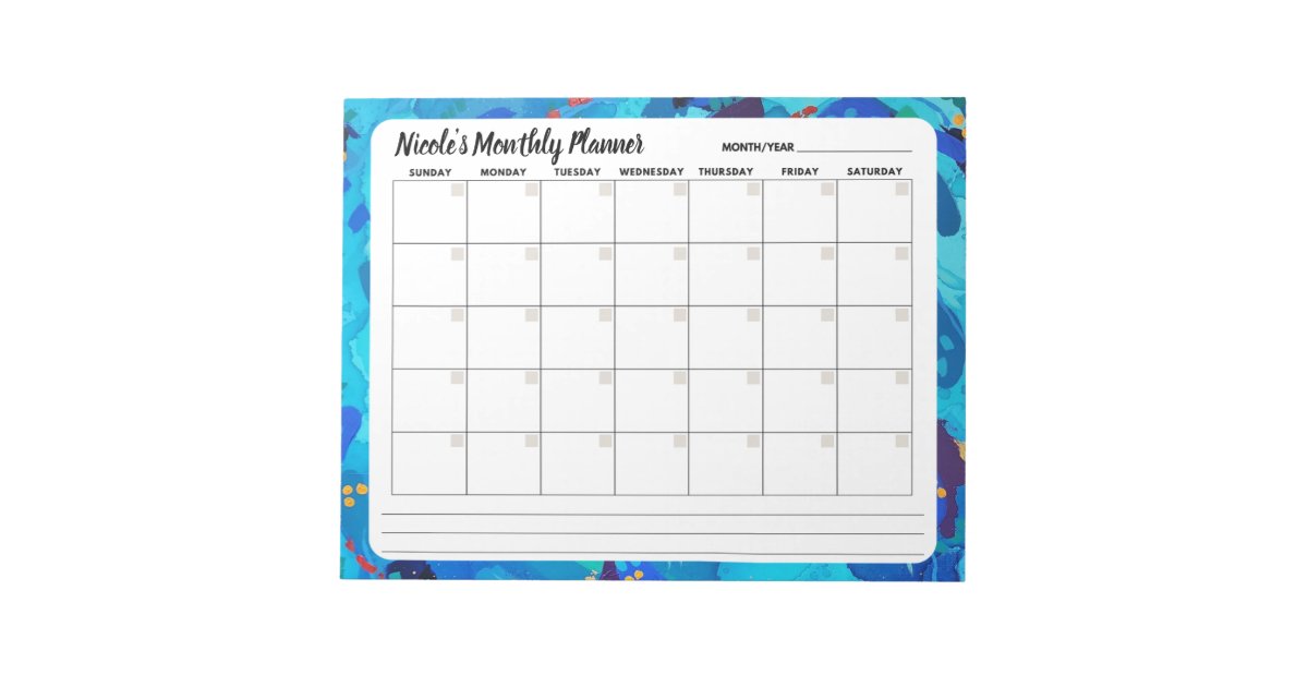 Blue Sprinkle Abstract Monthly Calendar Notepad | Zazzle
