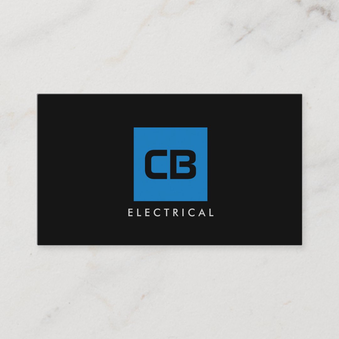 Blue Square Monogram Construction, Electrical Business Card | Zazzle