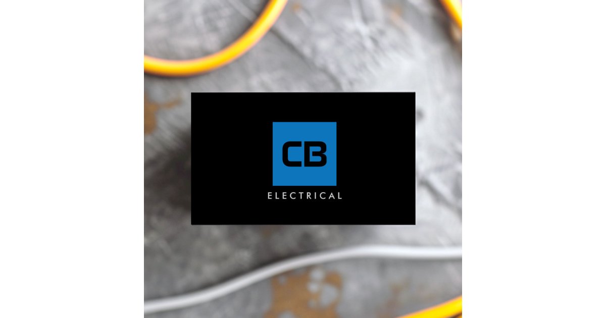 Blue Square Monogram Construction, Electrical Business Card | Zazzle