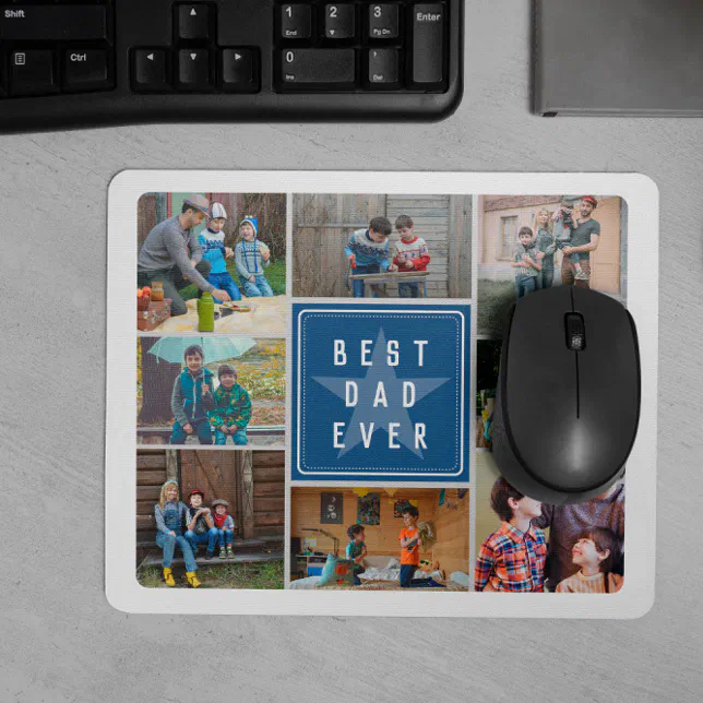 Blue Star Best Dad Ever Photo Collage Mouse Pad | Zazzle
