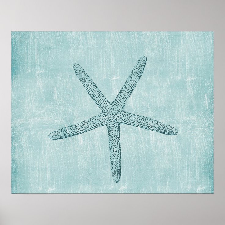 Blue Starfish beach sea nautical ocean Poster | Zazzle