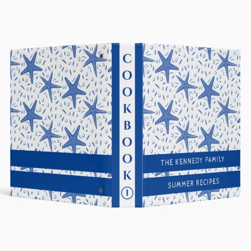 Blue Starfish Pattern Summer Recipes Cookbook 3 Ring Binder | Zazzle
