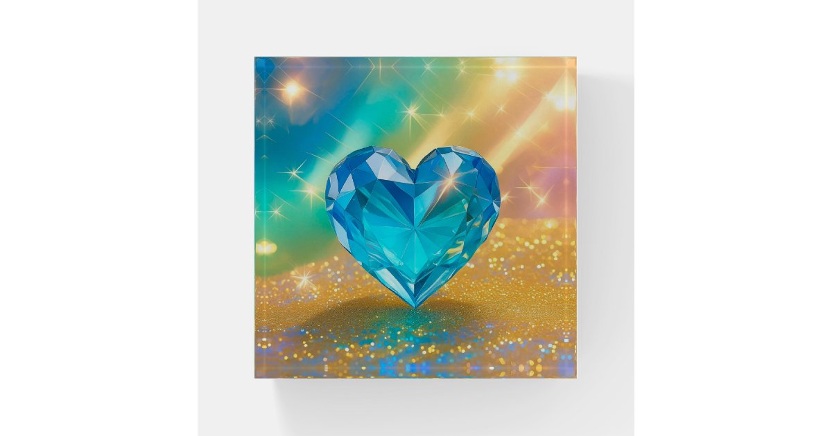 Blue Starlight Glass Heart on Abstract Background Paperweight | Zazzle