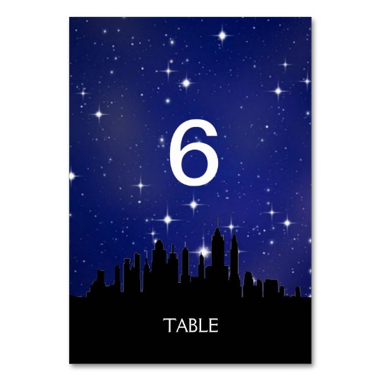 Blue Starry Night City Skyline Menu+Table Card | Zazzle.com