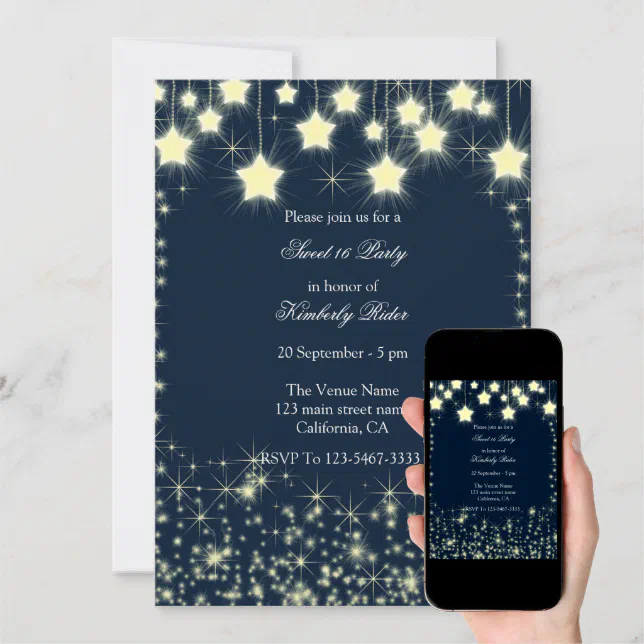 Blue Starry Night Star Birthday Invitations | Zazzle
