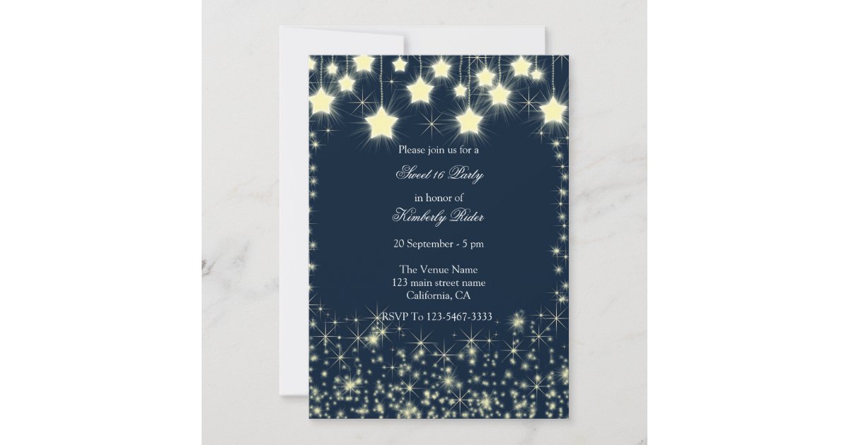 Blue Starry Night Star Birthday Invitations | Zazzle