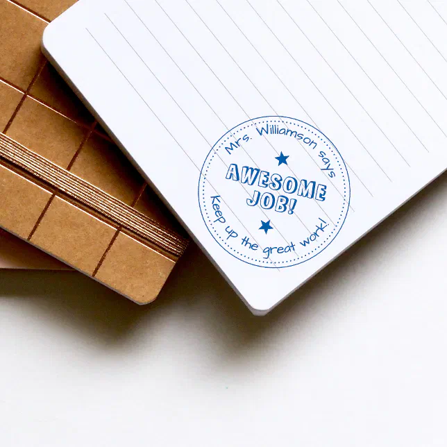 Blue Stars & Personalized Awesome Job Teacher Self-inking Stamp | Zazzle