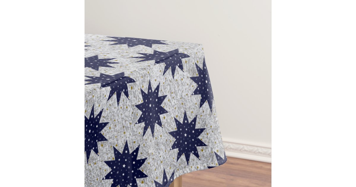 Blue stars & white stars & sparkly gold stars tablecloth | Zazzle