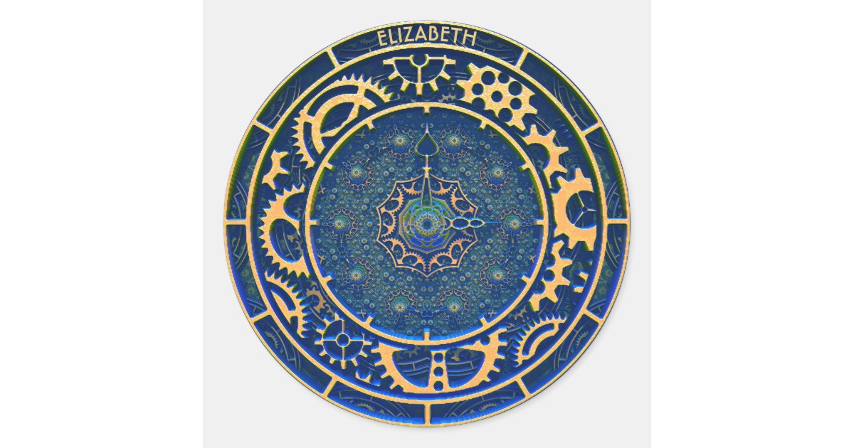 Blue Steampunk Retro Vintage Rusty Art Deco Clock Classic Round Sticker ...