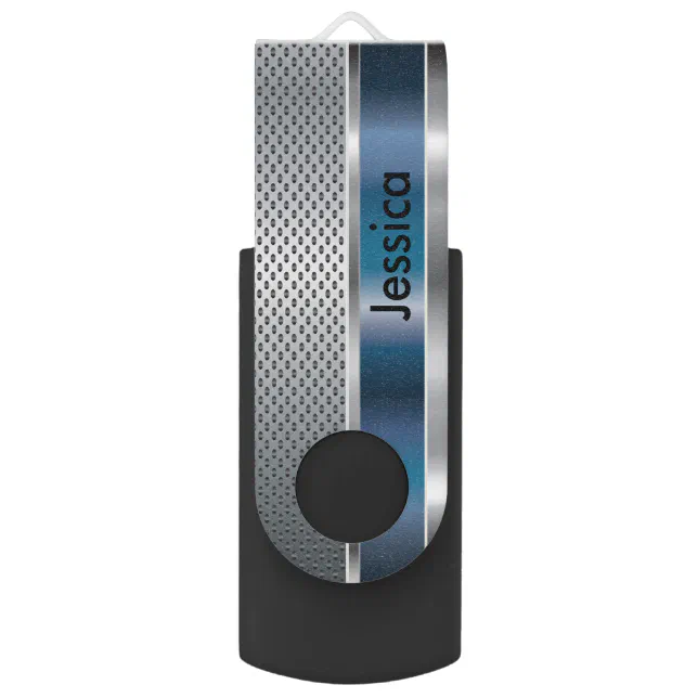 Blue Steel and Silver Mesh Metal Print Flash Drive | Zazzle