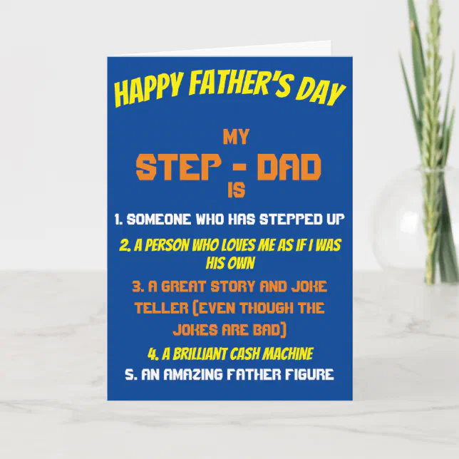 Blue Step Dad Quote Father's Day Card | Zazzle
