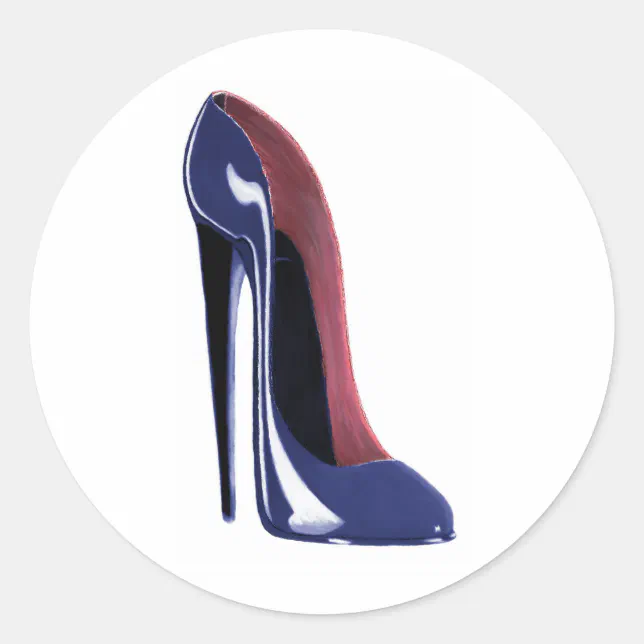 Blue Stiletto Shoe Classic Round Sticker | Zazzle