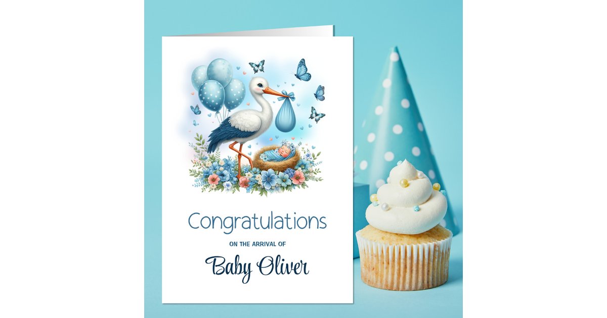 Blue Stork Baby Boy Congratulations Card | Zazzle