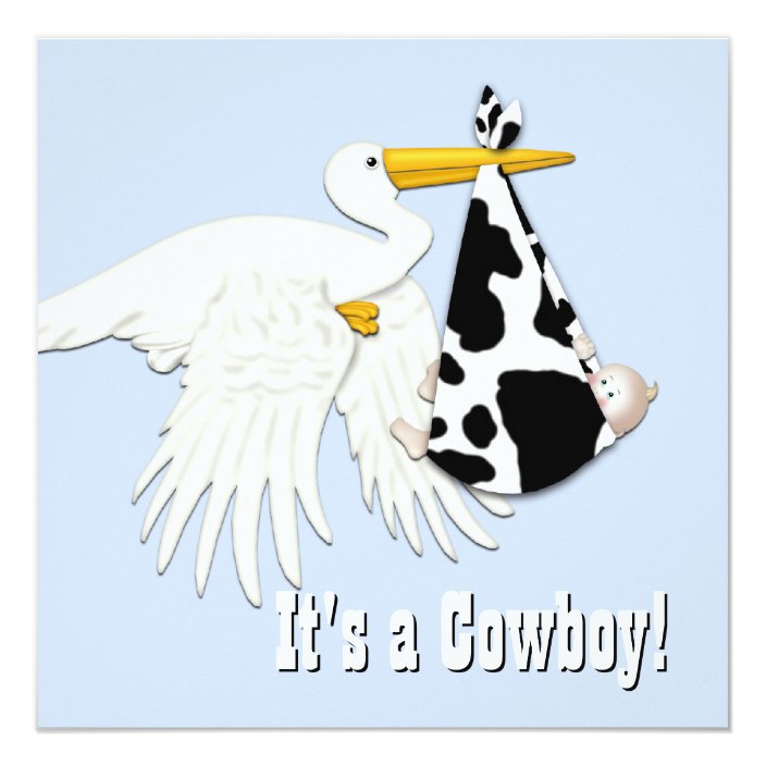 Blue Stork Cow Print Cowboy Baby Shower Invitation | Zazzle.com