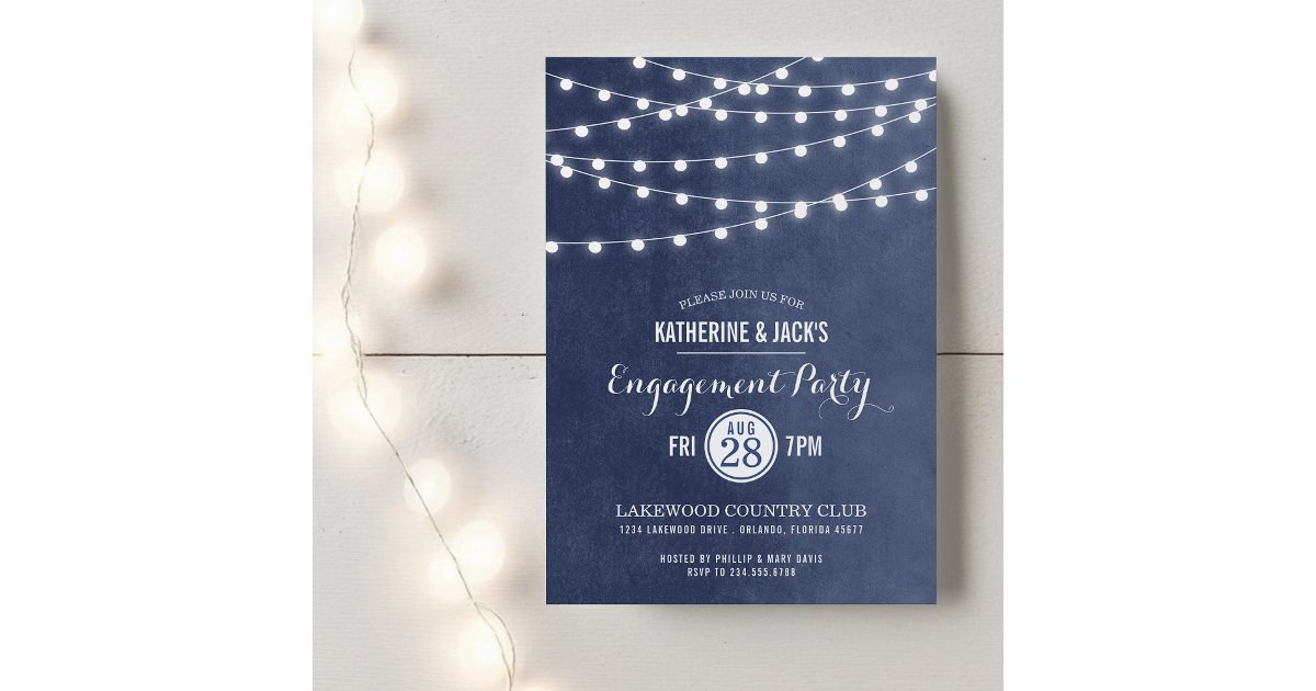 Blue String Lights Engagement Party Invitation | Zazzle