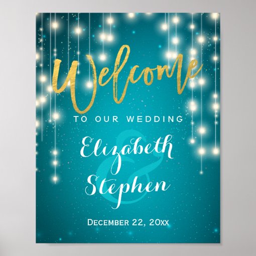 Blue String Lights Welcome Wedding Reception Sign | Zazzle