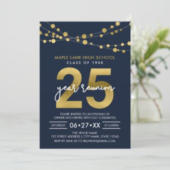 Blue Strings of Lights 25 Year Class Reunion Invitation | Zazzle