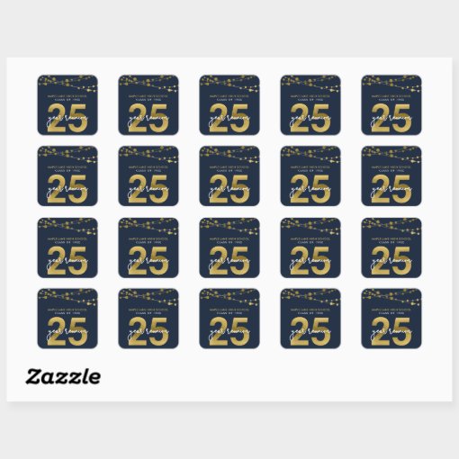 Blue Strings of Lights 25 Year Class Reunion Square Sticker | Zazzle