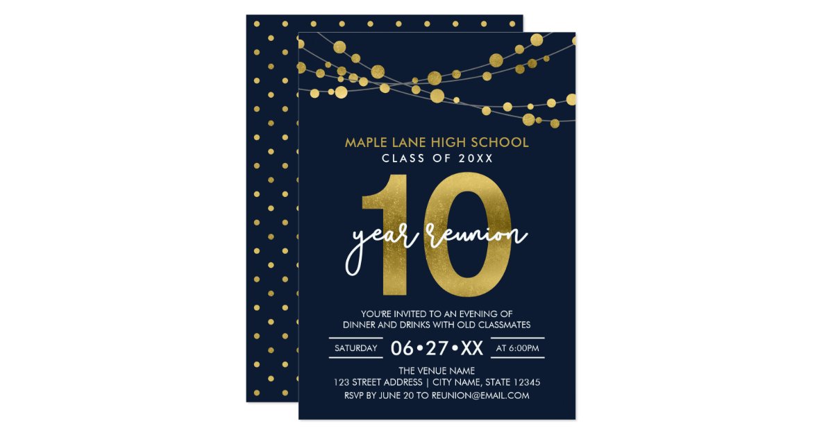 Blue Strings of Lights Ten Year Class Reunion Invitation | Zazzle.com