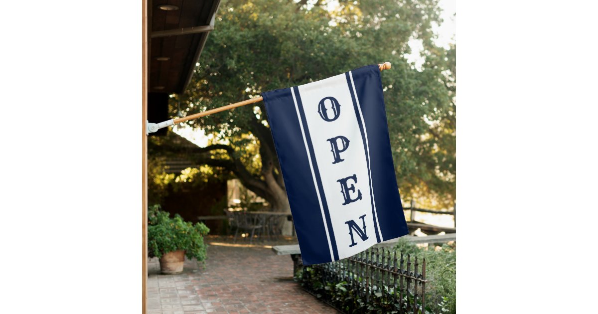 Blue Stripe Antique Vertical Open Sign Flag | Zazzle