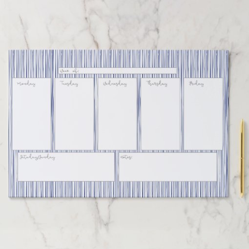 Blue Striped Weekly Calendar Large Tearaway Pad | Zazzle