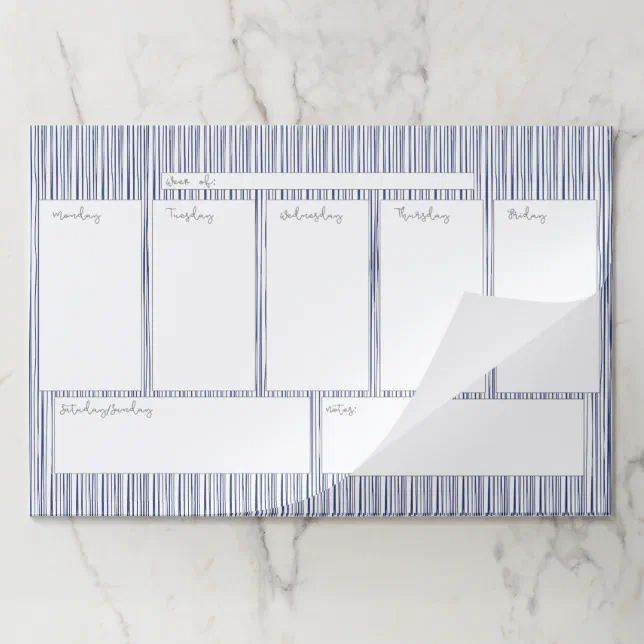 Blue Striped Weekly Calendar Large Tearaway Pad | Zazzle